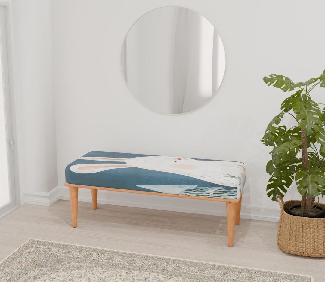 Rabbit Print Bench, Cute Seating, Play Room Bench, Textured Upholstery ...