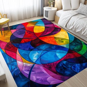Colorful Abstract Circles Rug, Modern Bedroom Carpet, Washable ...