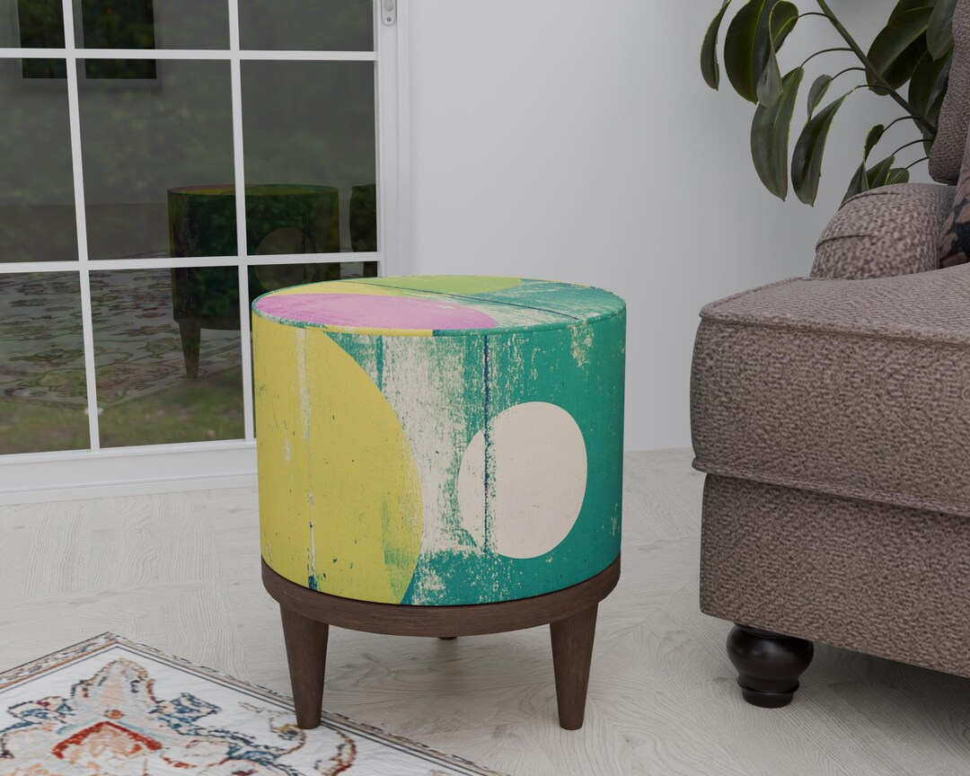 Greenery Footstool, Farmhouse Pouf, Wooden Round Pouf, Modern Shoe ...