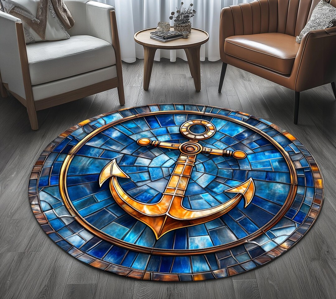 Navy Blue Round Rug, Utility Area Rug, Gallery Rug, Farmhouse Rug ...