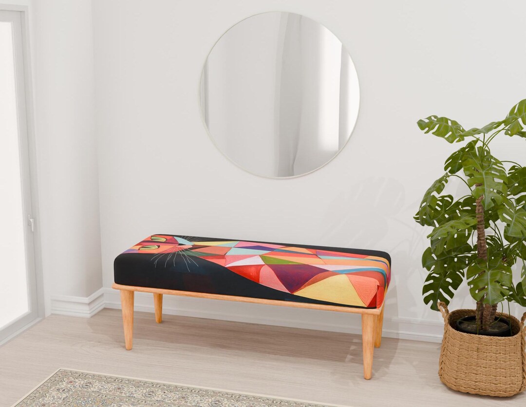 Cat Pattern Bench, Gothic Bench, Ottoman Chic Bench, Colorful Pouf ...