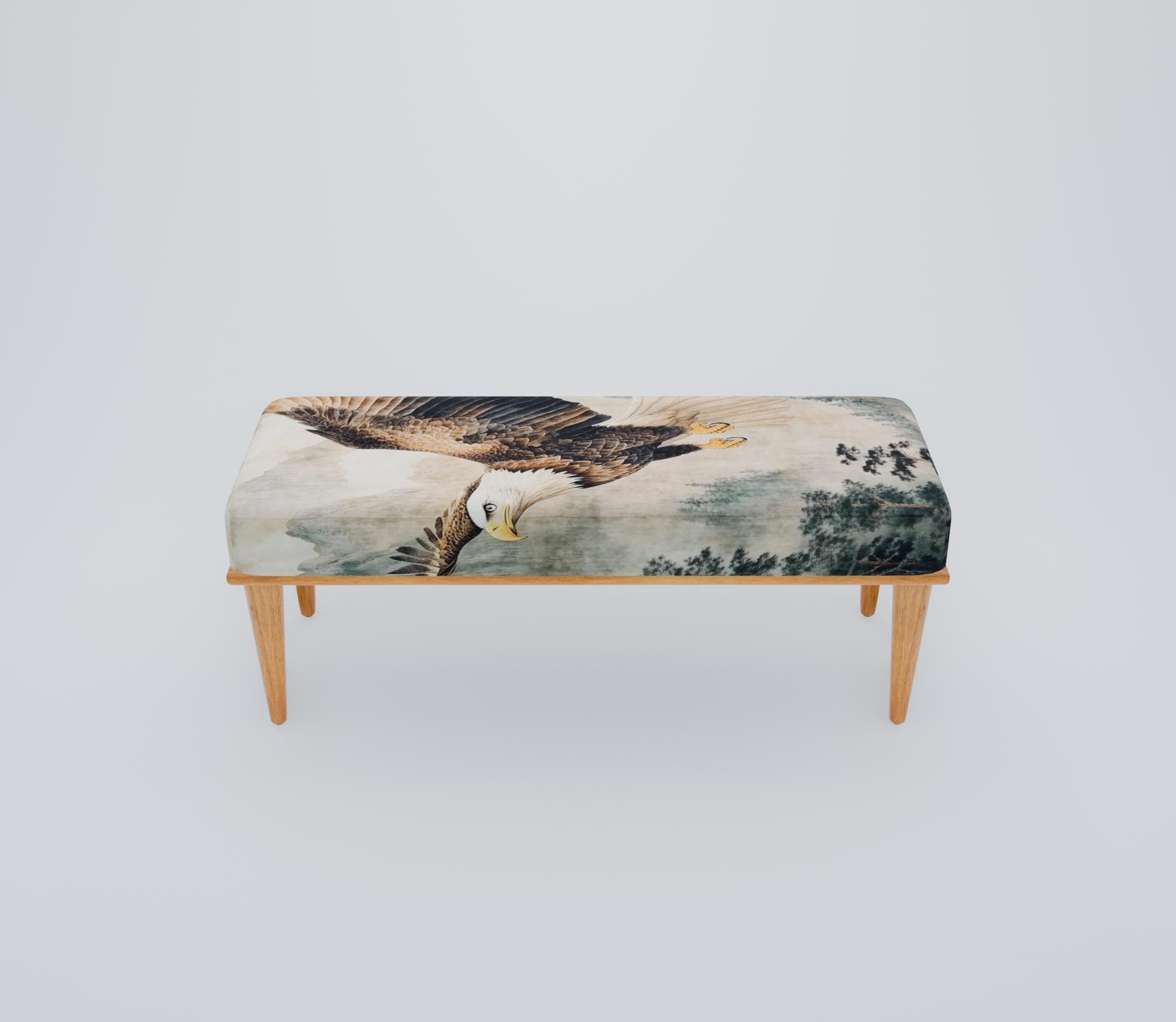 Neutral Bench, Farmhouse Bench, Eagle Print Bench, Handmade Pouf, Soft ...