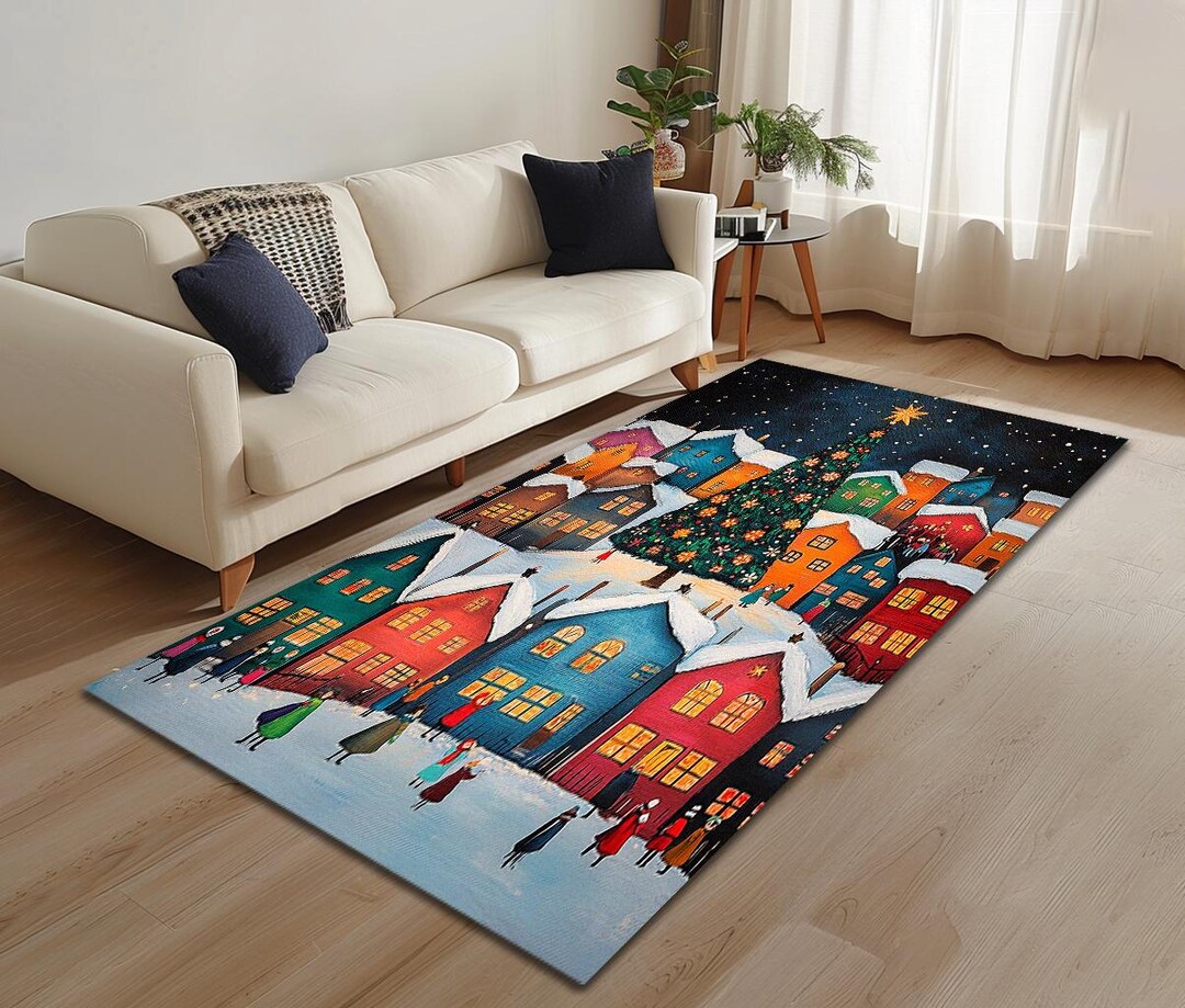 Winter Theme Rug, New Year Rug, People Figured Rug, Colorful Rug, Easy ...