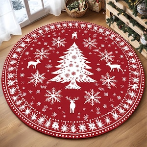 Red Round Rug, Modern Rug, Xmas Decoration, Contemporary Rug, Elegant ...