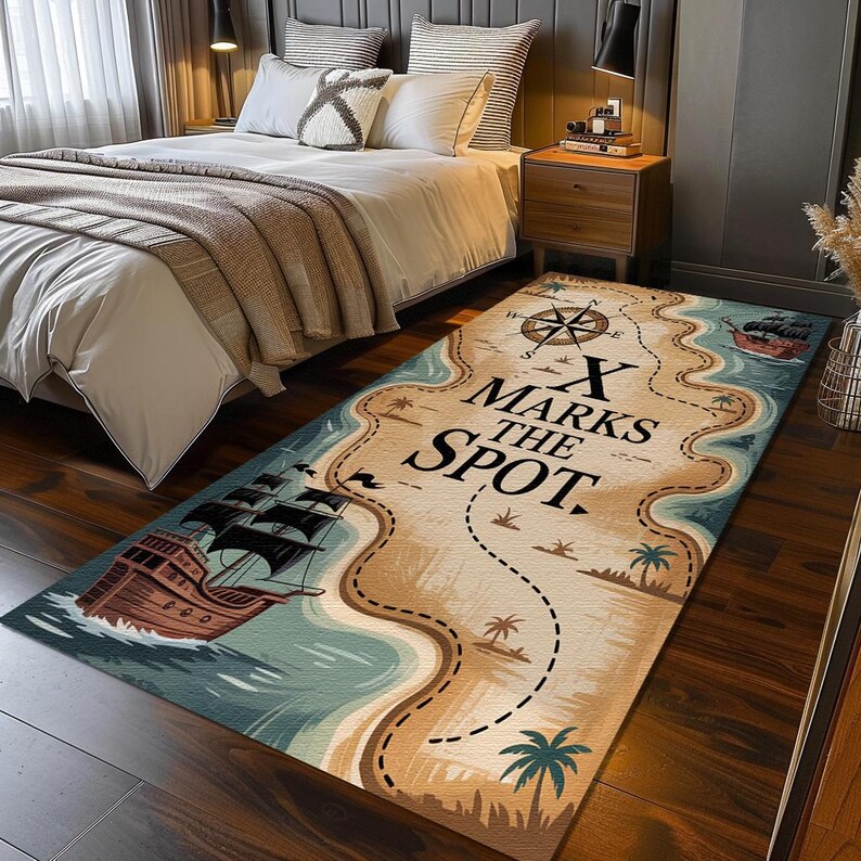 Pirate Theme Rug, Daily Use Rug, Nomadic Rug, Island Print Rug ...
