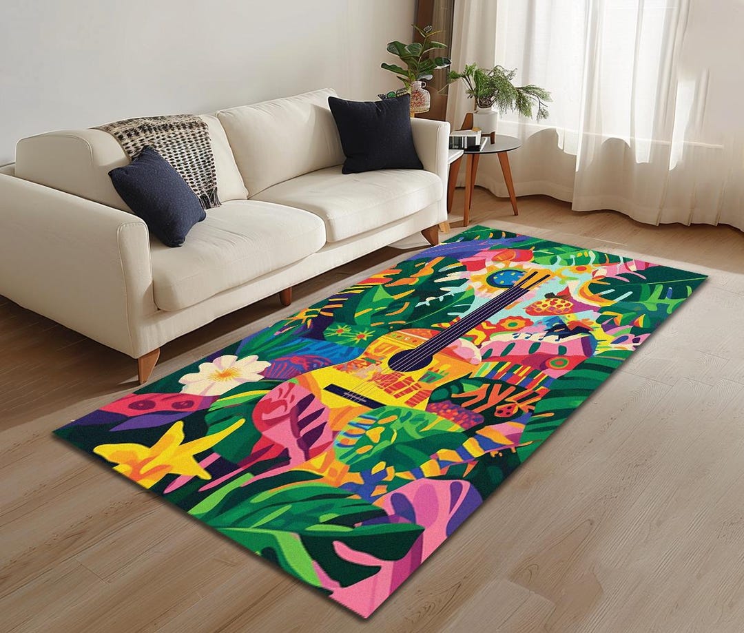 Guitar Pattern Rug, Forest Theme Rug, Rug for Musicians, Front Door Rug ...