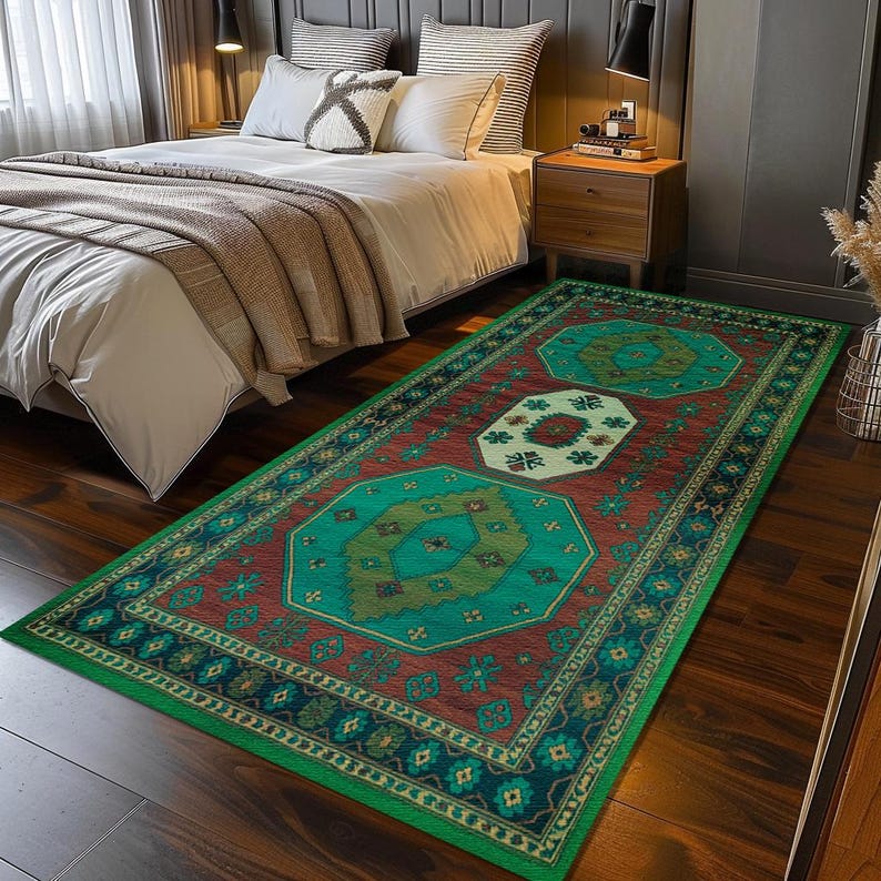 Green and Rust Red Area Rug Features Tribal Medallion Pattern, RB-2251 ...