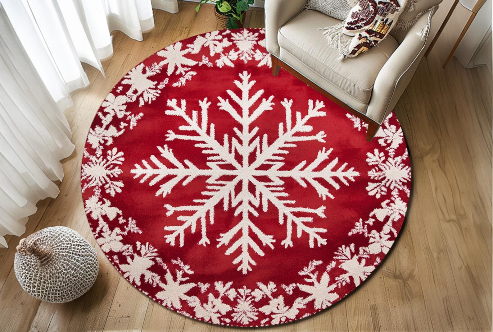 Snowflake Pattern Rug, Round Rug, Door Mat Rug, Turkish Print Rug ...