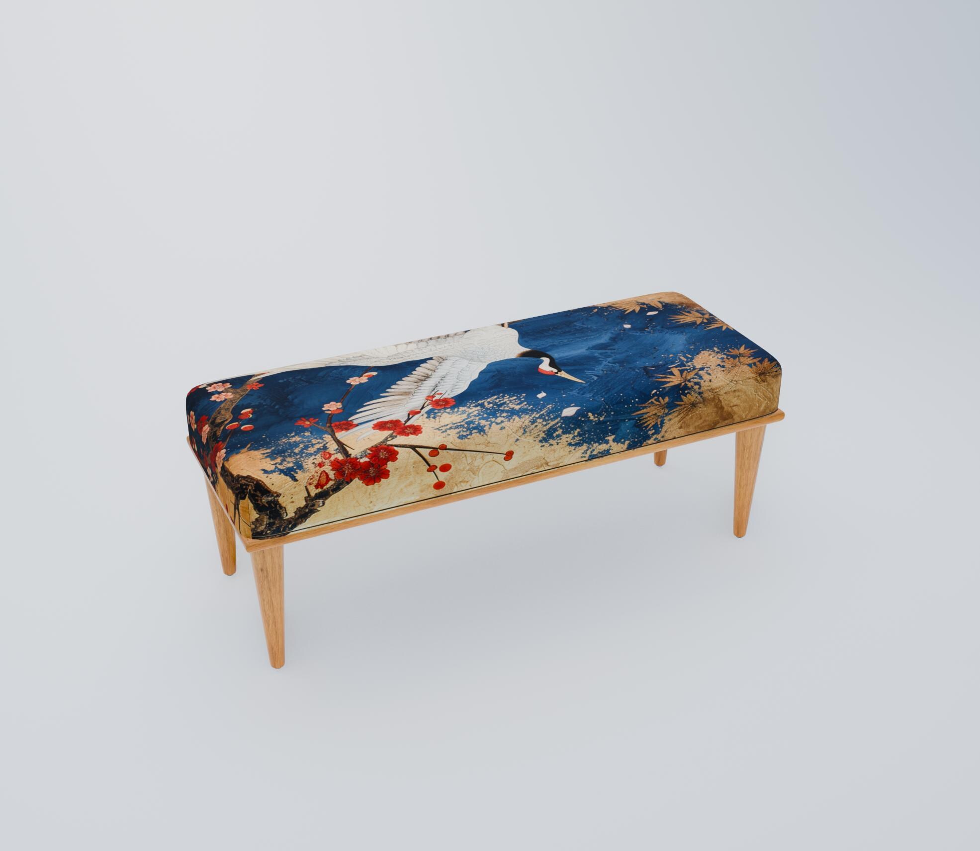 Bird Pattern Bench, Navy Blue Bench, Premium Bench, Bohemian Seating ...