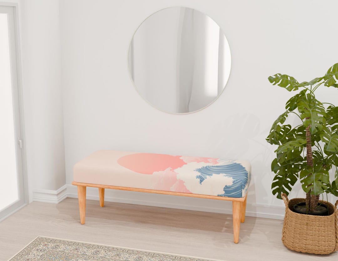 Wave Pattern Bench, Ocean Theme Bench, Wood Bench Seat, Custom Made ...