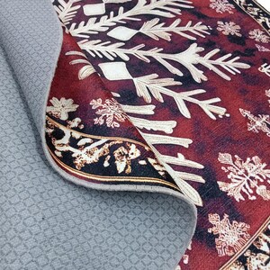 Snowflake Print Rug, Red Round Rug, Lovely Home Decoration, Stain ...