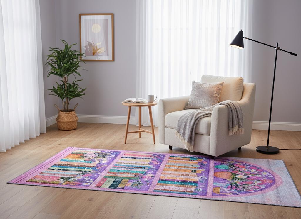 Bookcase Print Rug, Pinky Rug, Girl Room Rug, Gift for Her, Easy to ...