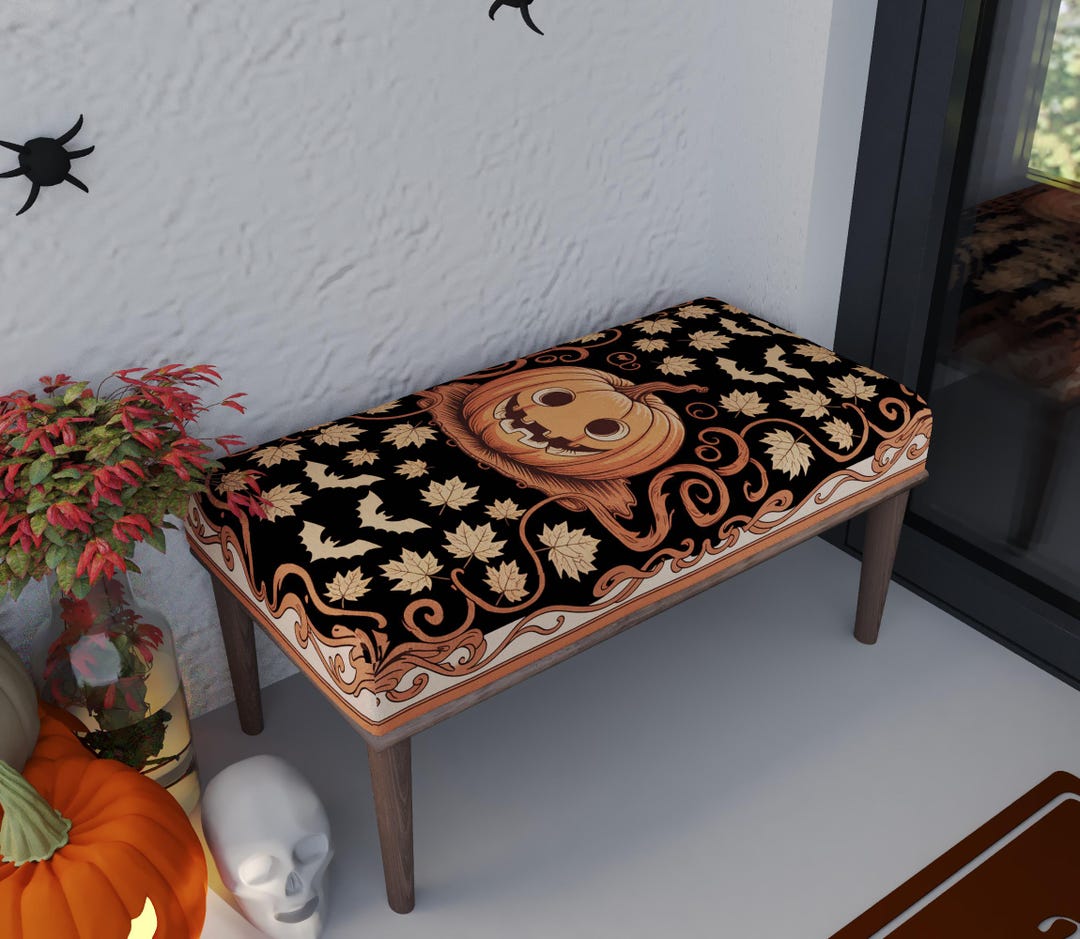 Scary Pumpkin Bench, Fall Theme Stool, Designer Pouf, Elegant Seating ...