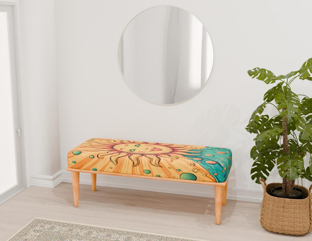 Happy Sun Bench, Yellow Bench, Rustic Design, Dining Table Bench ...