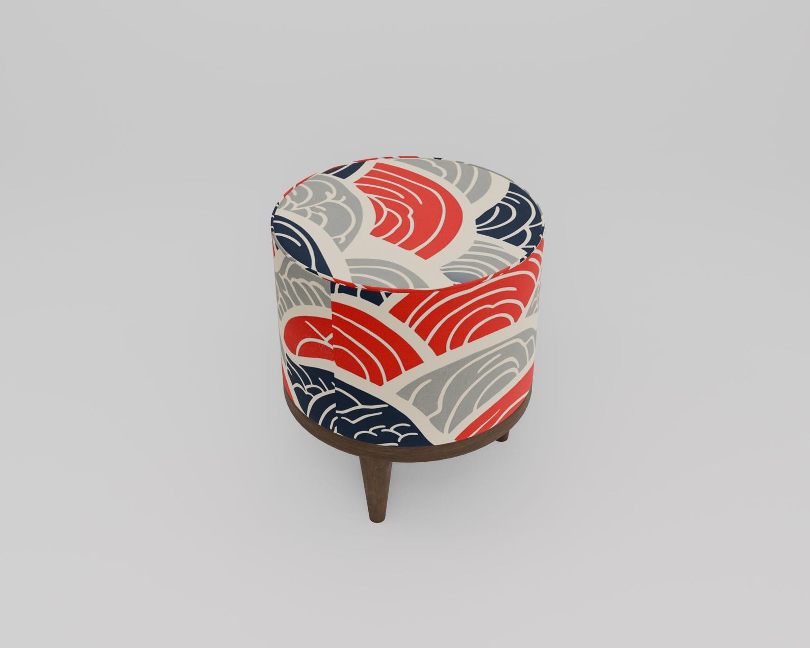 Abstract Design Pouf, Red Color Stool, Round Footstool, Printed ...