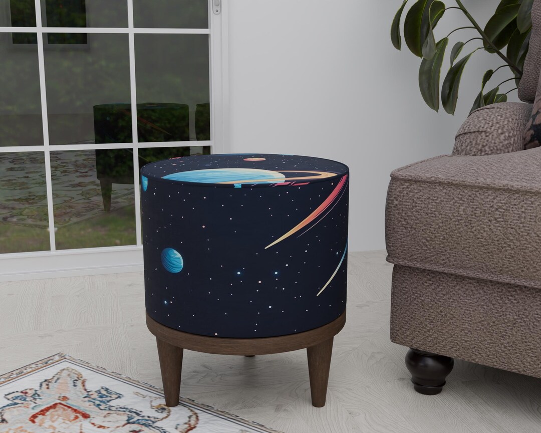Navy Blue Bench, Space Theme Stool, Planet Pattern Pouf, Gothic ...