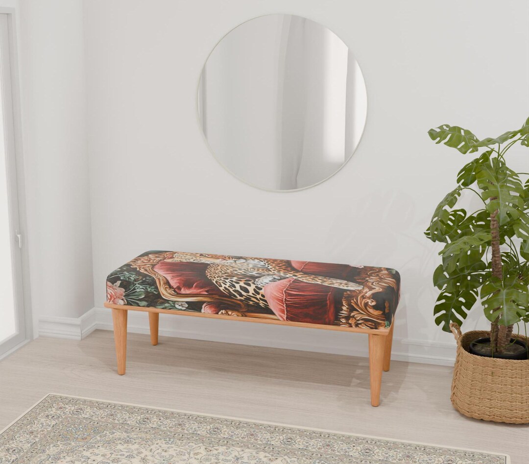 Leopard Print Bench, Kitchen Chair, Fireside Bench, Wooden Frame Bench ...