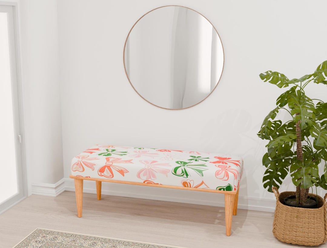 Ribbon Print Bench, Cute Design Bench, Heartwarming Gift, Ottoman Tall ...
