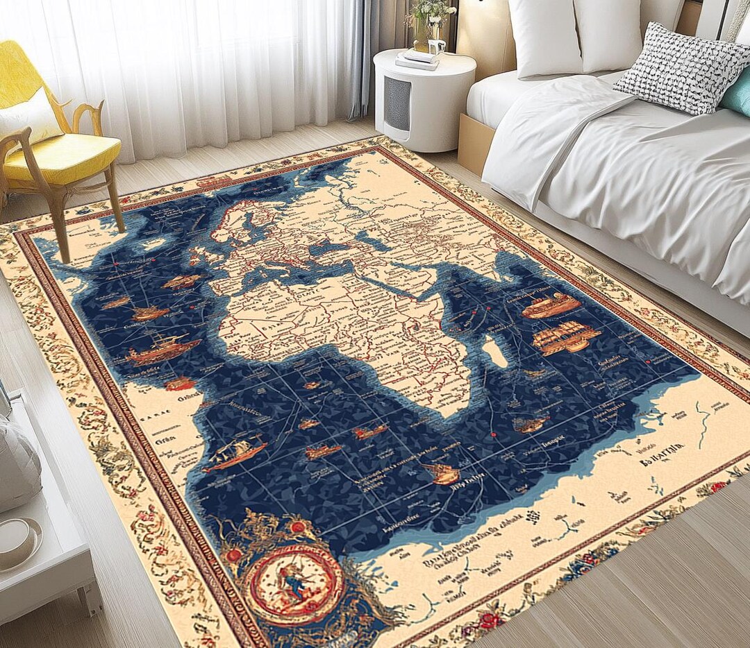 Map Printed Rug, World Pattern Rug, Utility Rug, Everyday Rug, High ...