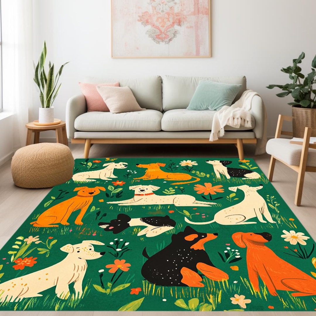 Dog Print Rug, Greenery Rug, Gift for Dog Lover, Sustainable Rug ...