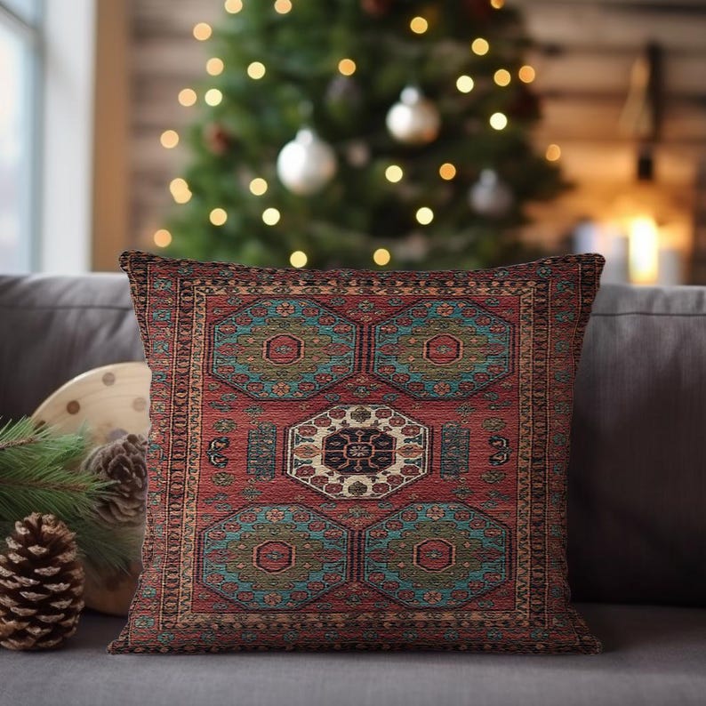 Rust Red Turkish Kilim Pattern Pillow Cover, Double Sided Washable ...