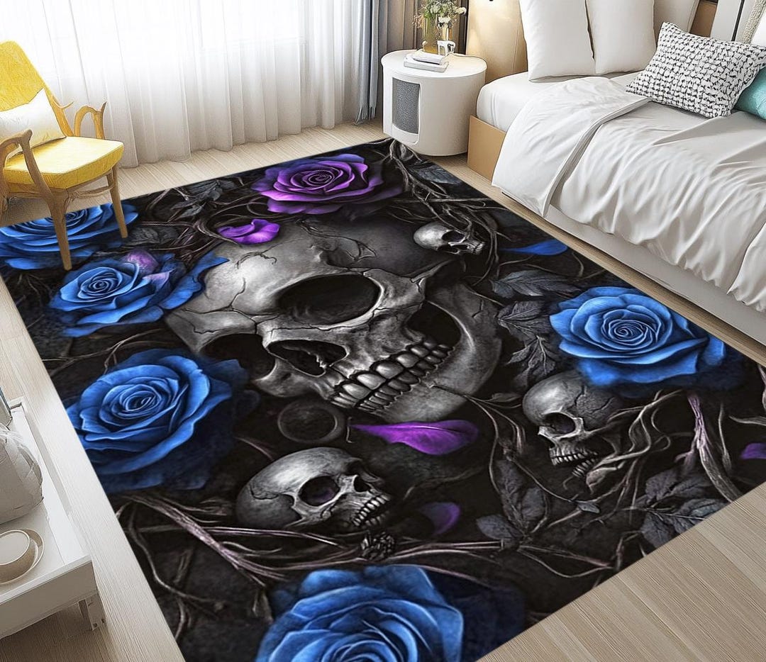 3D Print Rug, Skull Pattern Rug, Gothic Rug, Bohemian Rug, Rug for ...