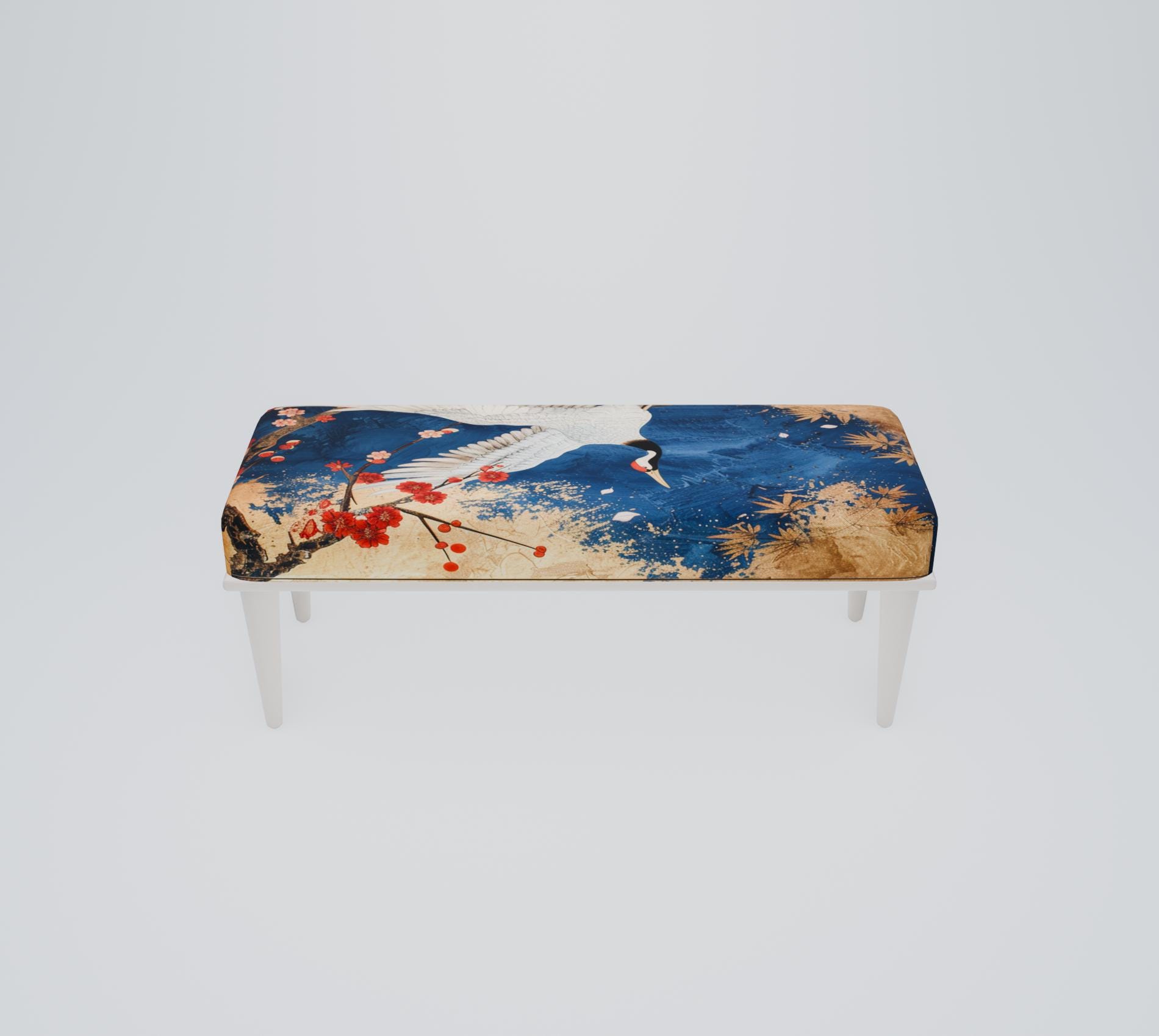 Bird Pattern Bench, Navy Blue Bench, Premium Bench, Bohemian Seating ...