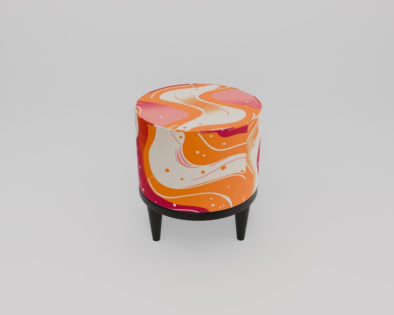 Orange Pouf Stool, Laundry Room Seating, Porch Footstool, Accent Stool ...