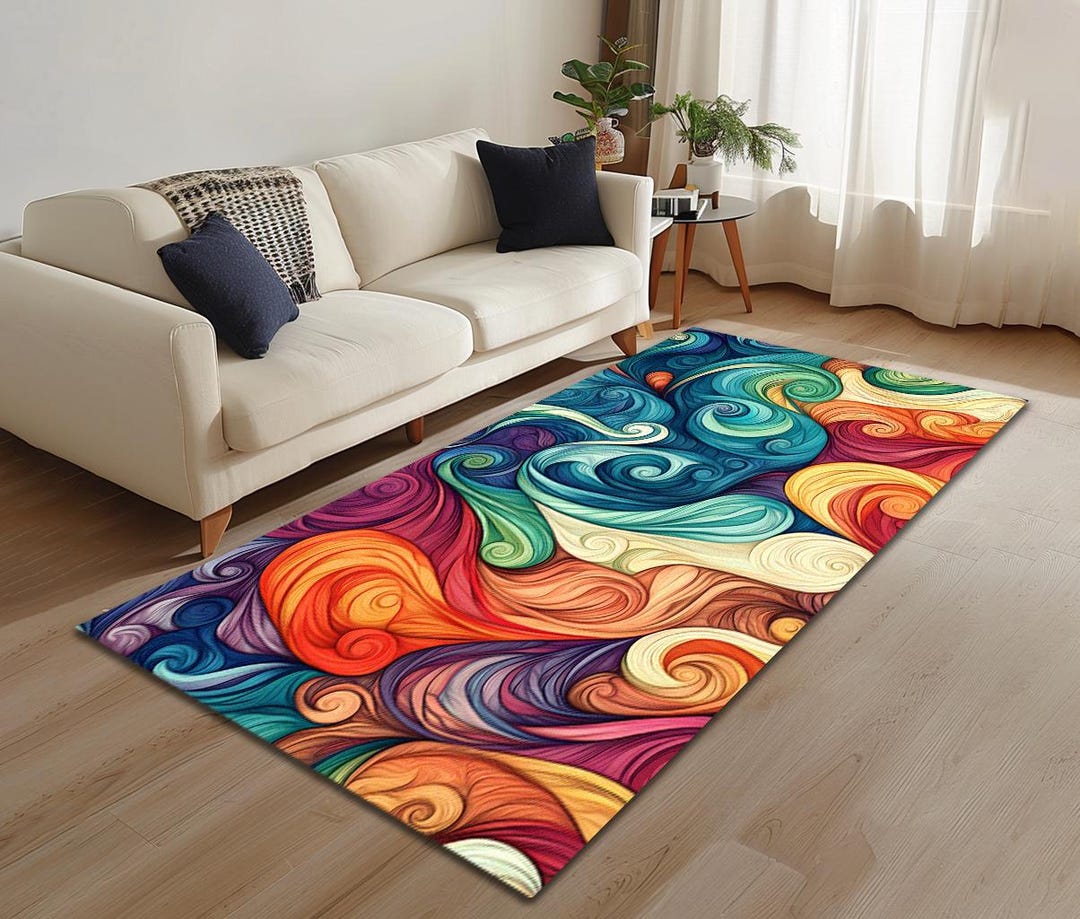 Vibrant Color Rug, Artwork Rug, Low Pile Rug, Stunning Design Rug ...