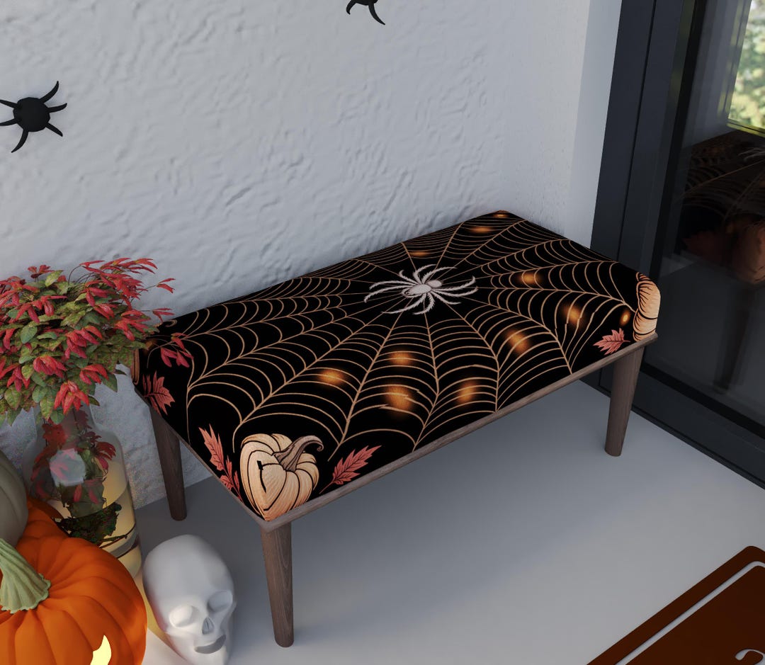 Spider Motif Bench, Horror Theme Bench, Cobweb Design Pouf, Comfy ...