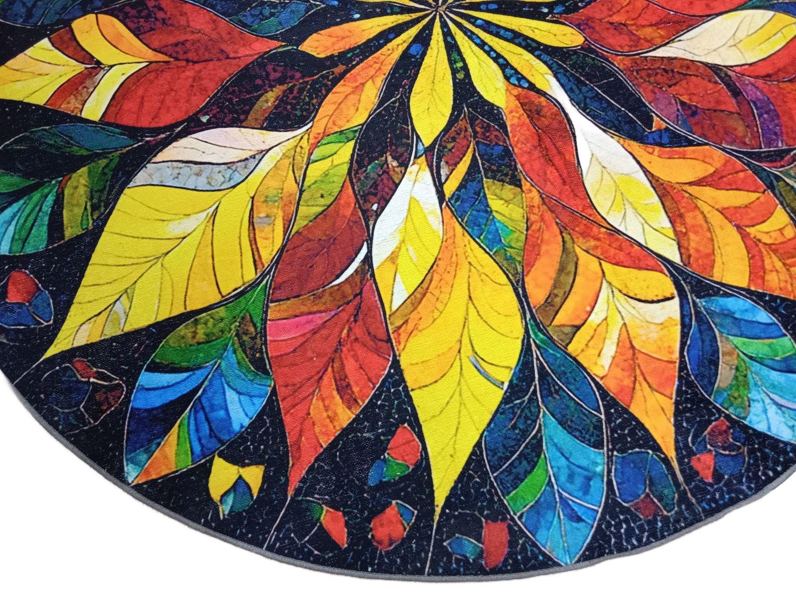 Bright Color Rug, Flower Pattern Rug, Print Rug, Cool Area Rug, Round ...