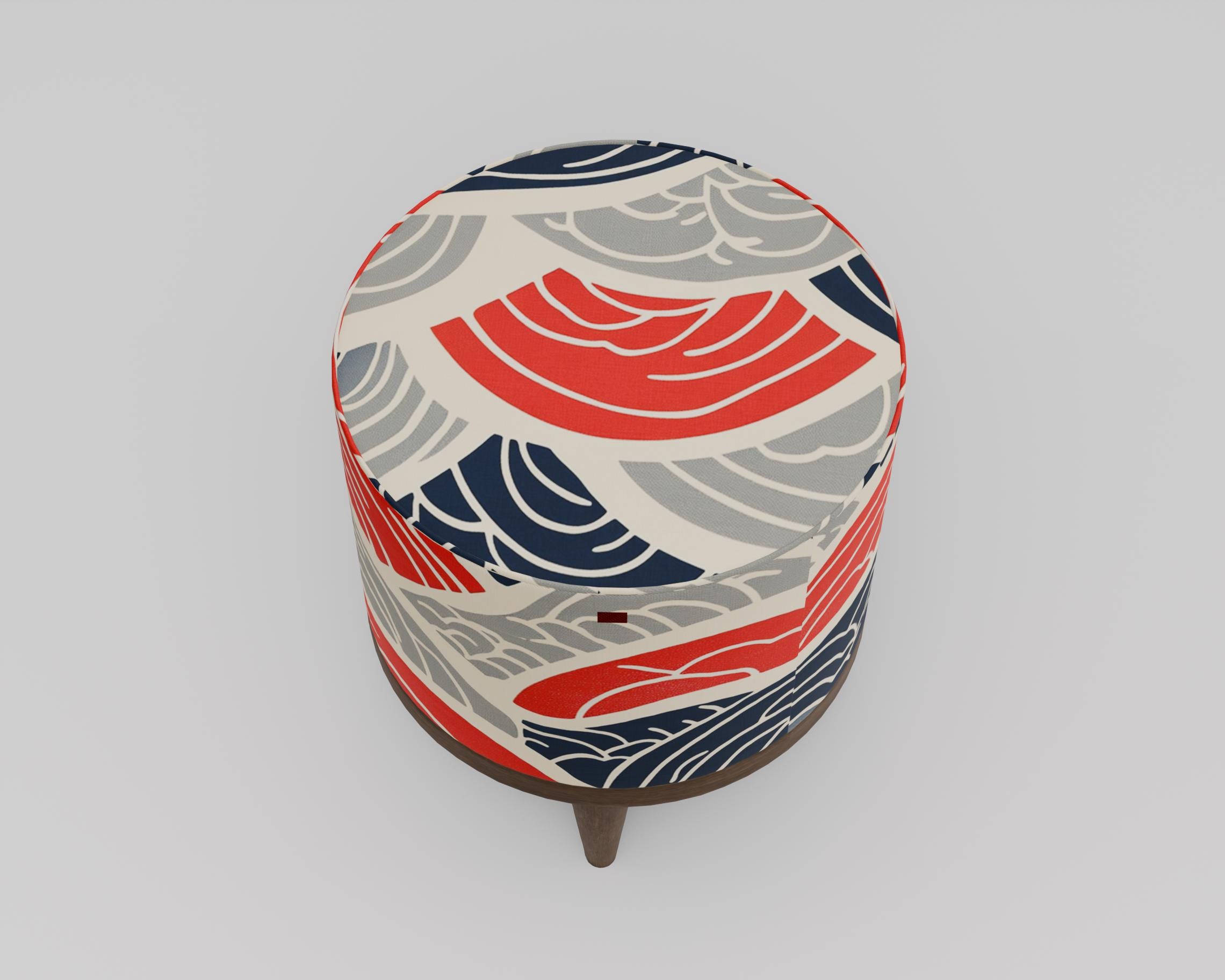 Abstract Design Pouf, Red Color Stool, Round Footstool, Printed ...