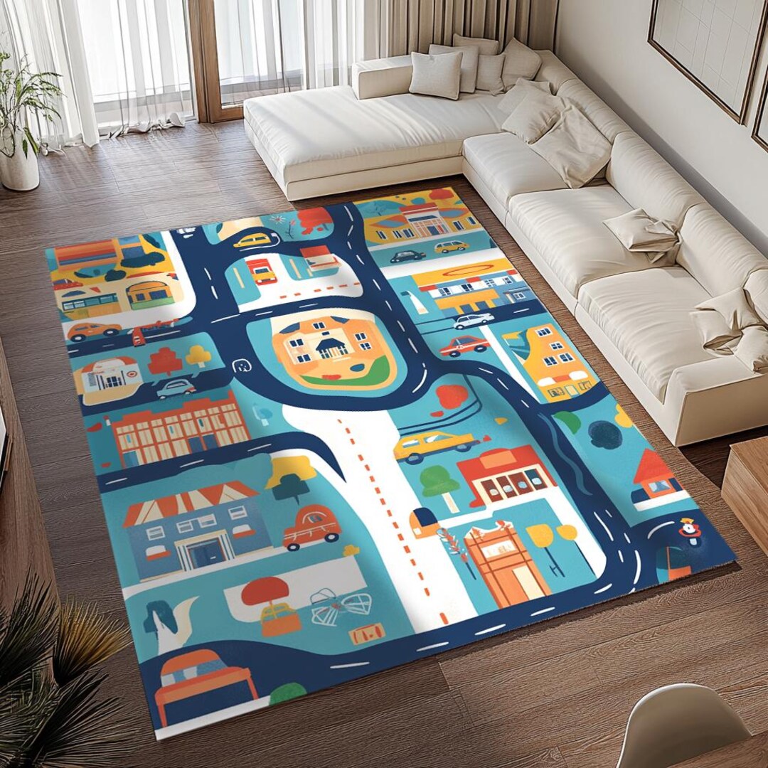 Cityscape Rug, Map Print Rug, Cartoon Rug, Housewarming Gift, Dorm Room ...