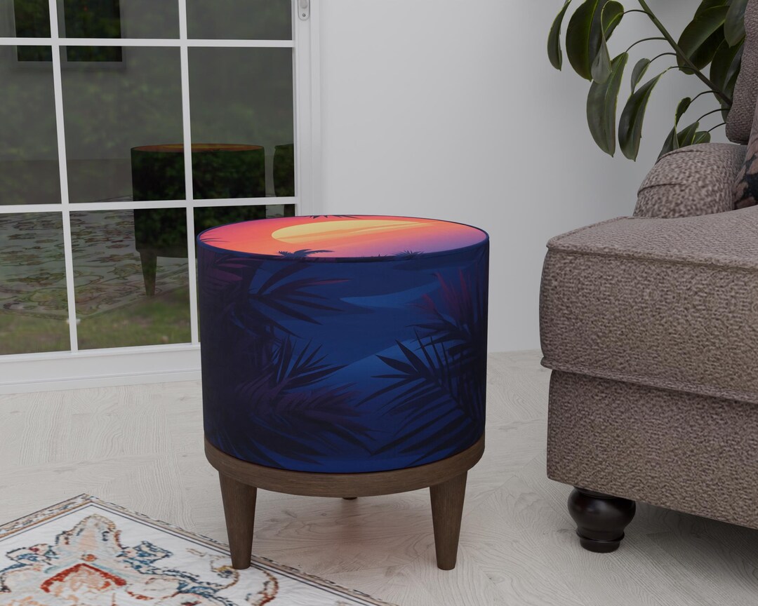 Tropical Footstool, Bohemian Round Pouf, Vanity Ottoman Bench, Soft ...