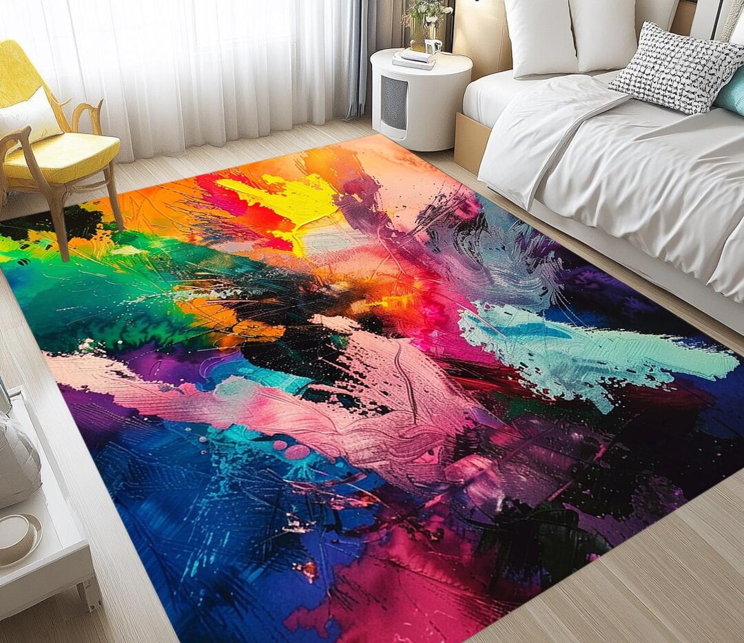 Colorful Paint Splash Rug, Abstract Artistic Bedroom Carpet, Modern ...