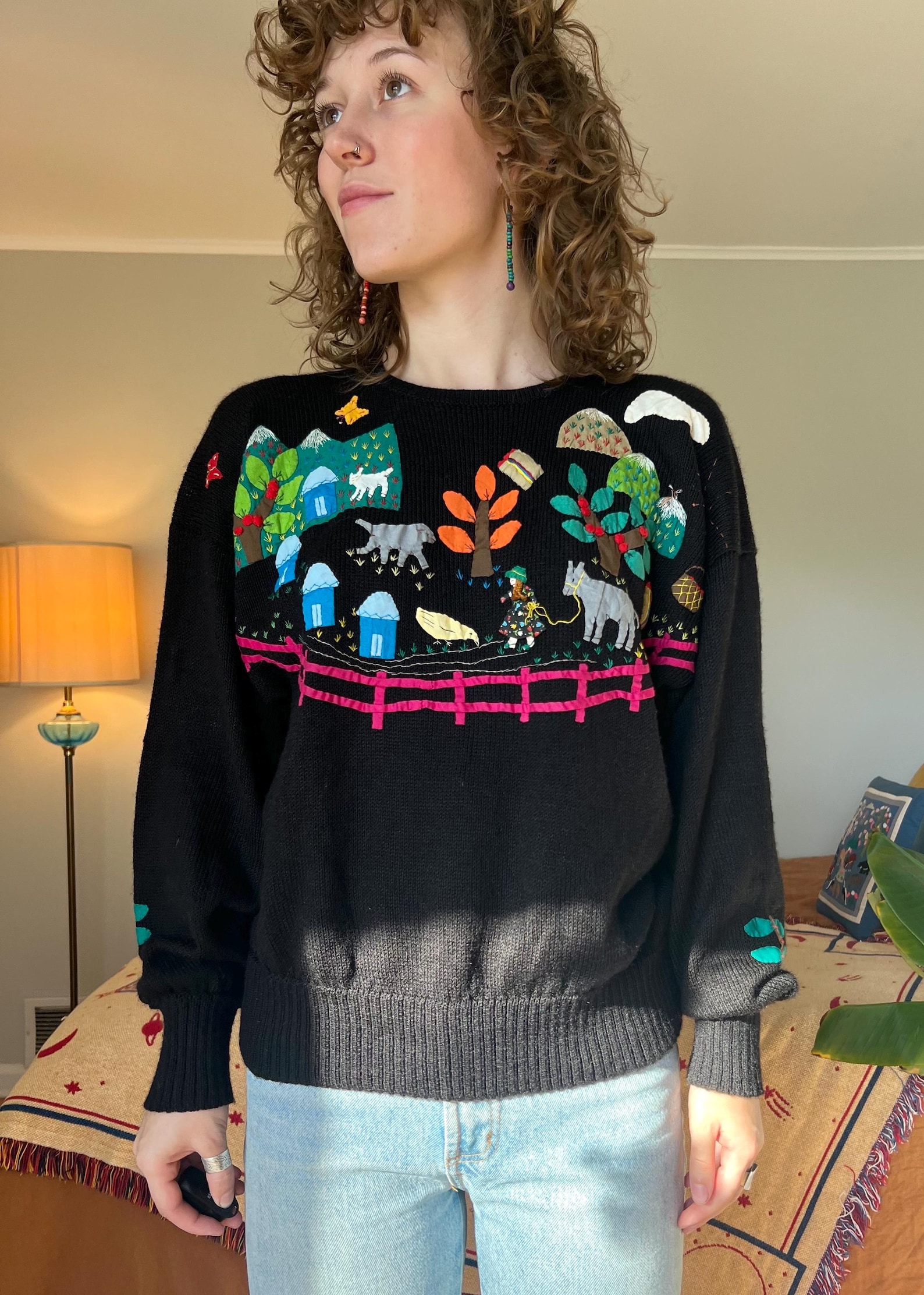 RARE Vintage 50s OOAK Handmade Embroidered Folk Art Cottagecore Sweater ...