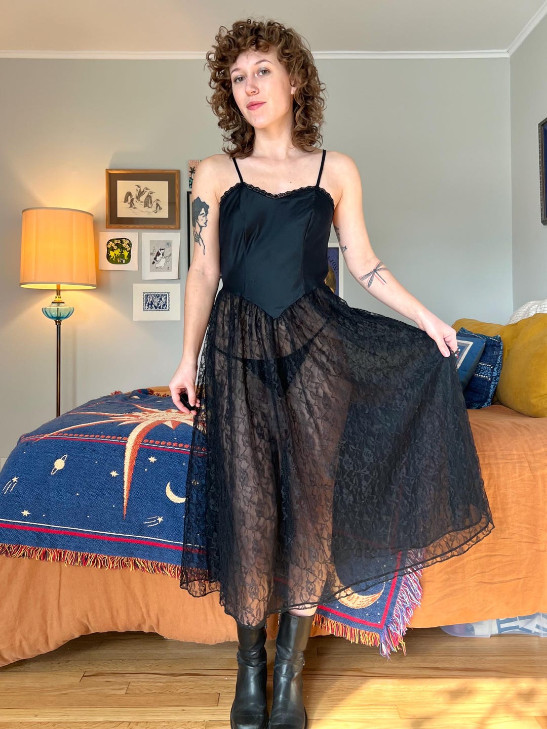 Witchy Vintage 60s/70s Union Made Black Lace Midi Slip Dress by Undercover Wear - Etsy