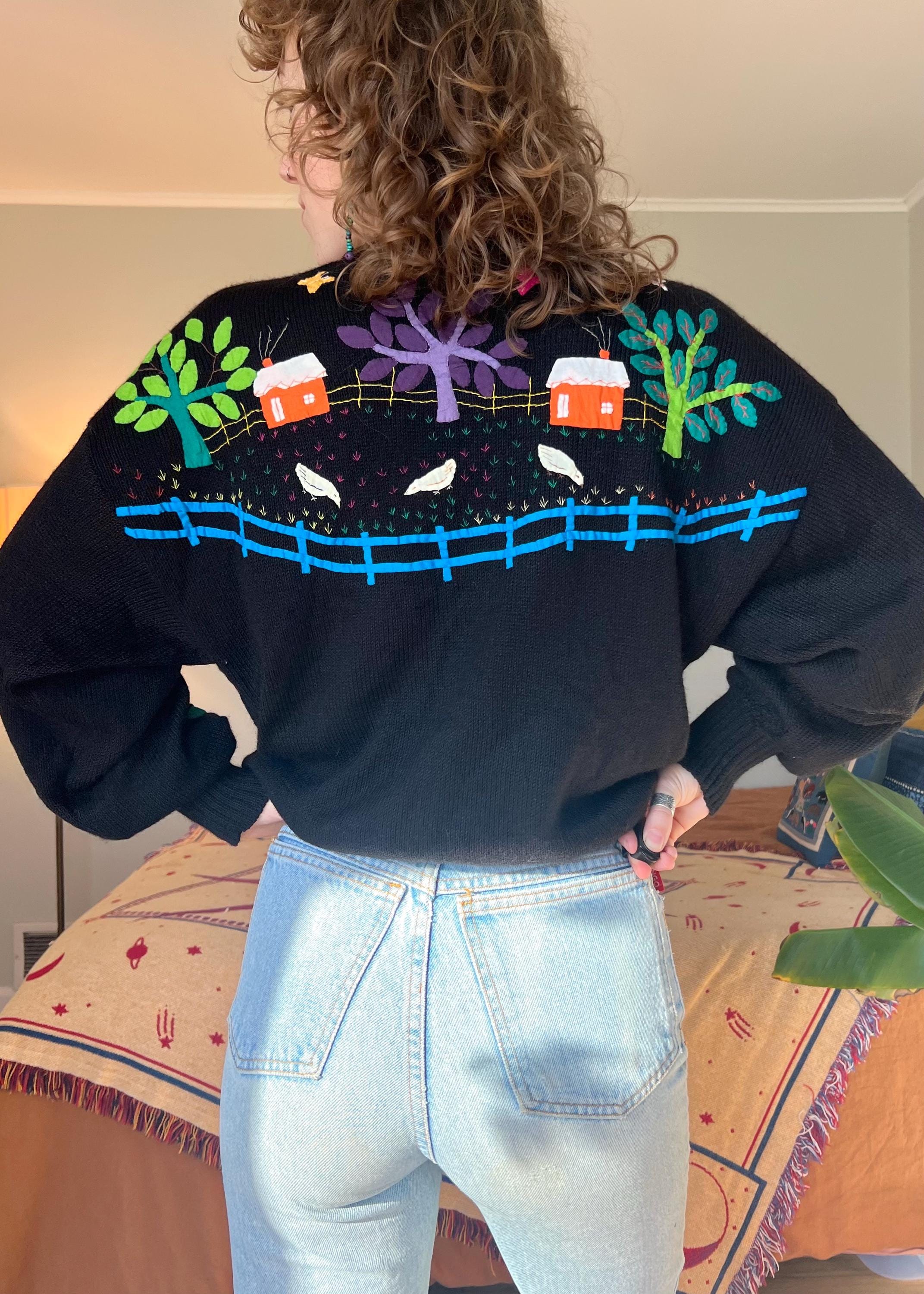 RARE Vintage 50s OOAK Handmade Embroidered Folk Art Cottagecore Sweater ...