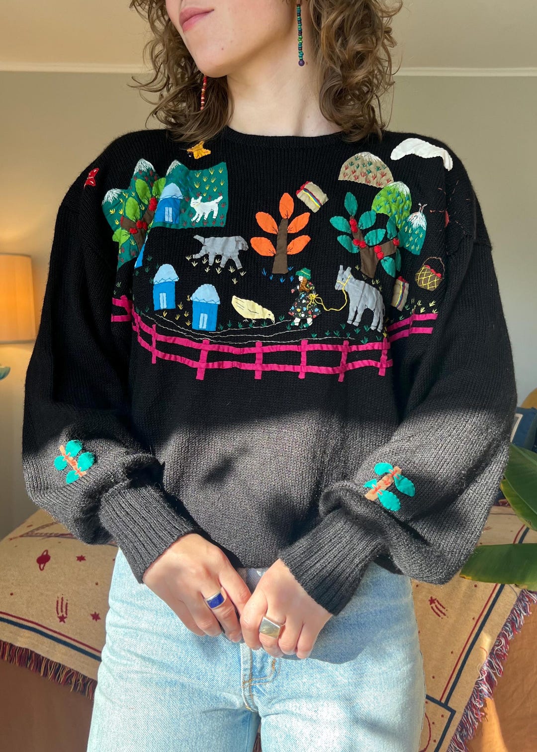 RARE Vintage 50s OOAK Handmade Embroidered Folk Art Cottagecore Sweater ...