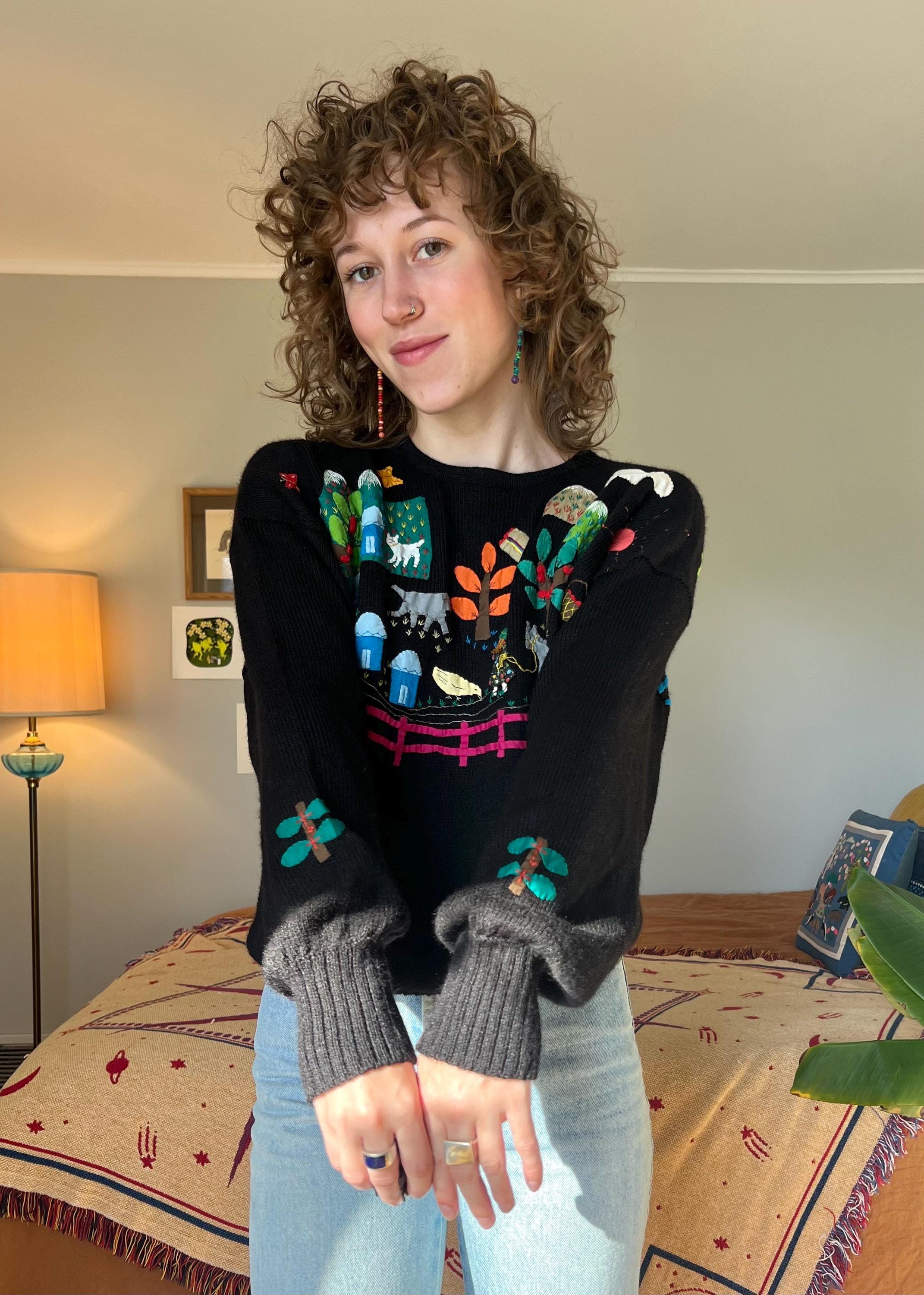 RARE Vintage 50s OOAK Handmade Embroidered Folk Art Cottagecore Sweater ...