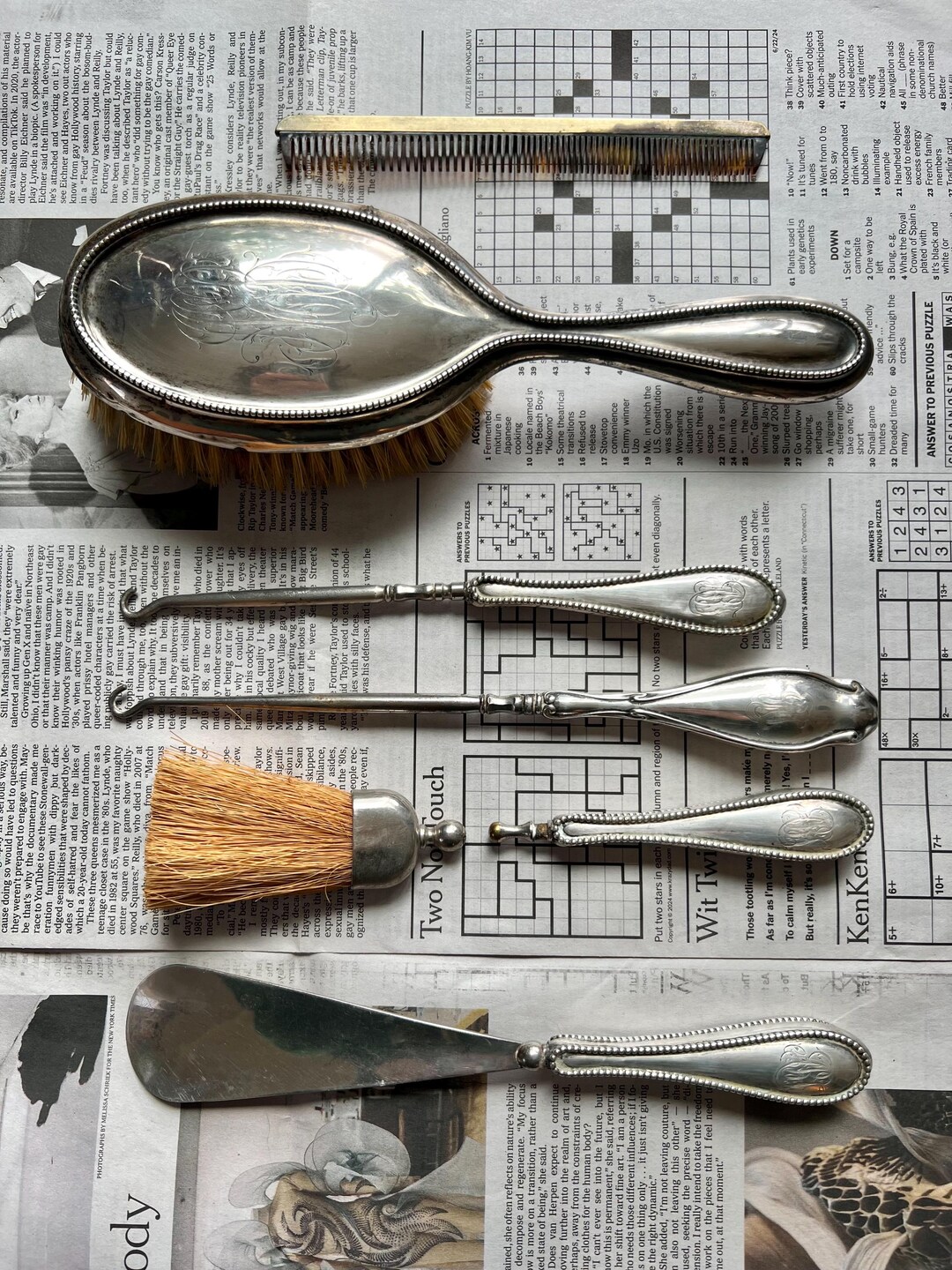 Antique Art Deco 7 Piece RW & S Wallace Sterling Monogram Dresser Set ...