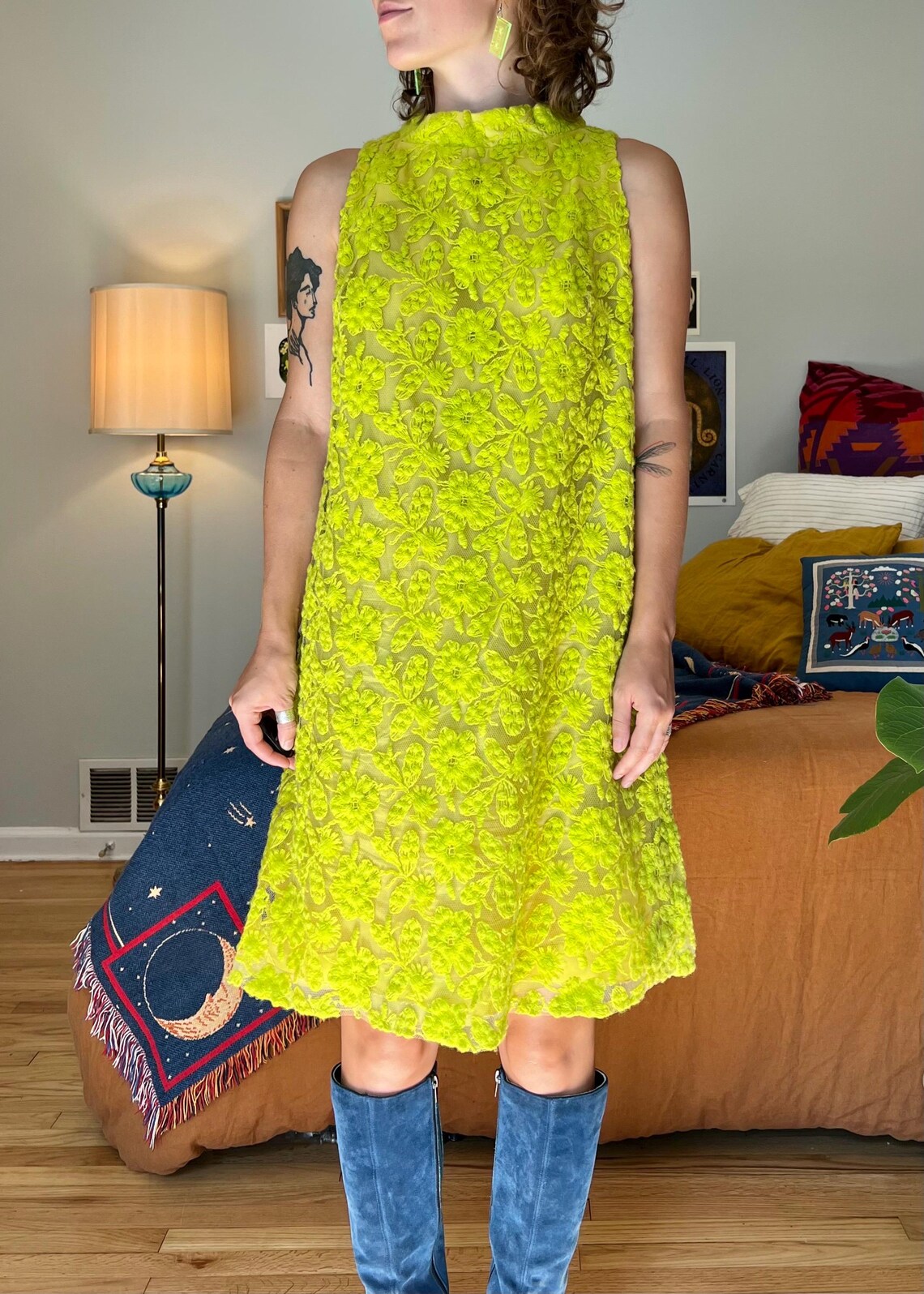 Vibrant Vintage 1960s Chartreuse Mod Mini Dress by Lord and Taylor From ...