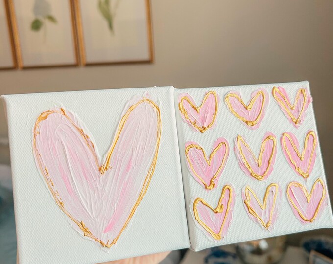 4x4 Hand Painted Heart Canvas | Pink Heart Canvas | Valentine’s Day ...