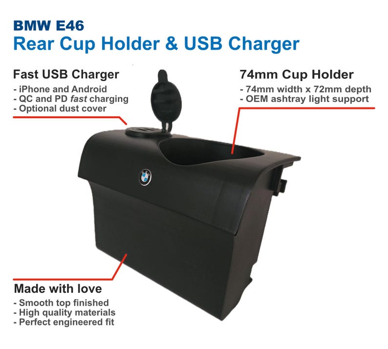 BMW E46 Center Console Cup Holder With USB Charger - Etsy