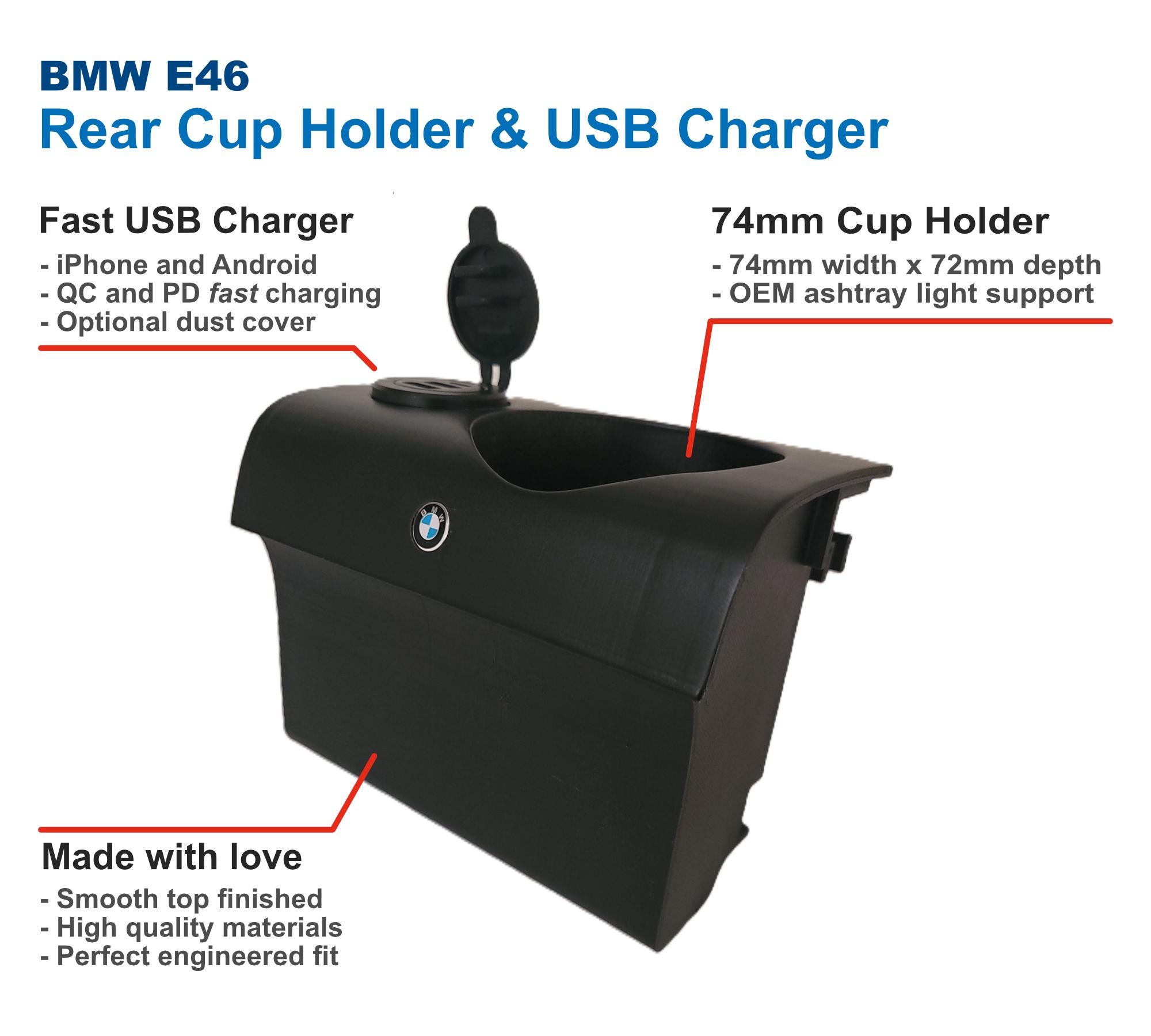 BMW E46 Cup Holder With USB Charger - Etsy