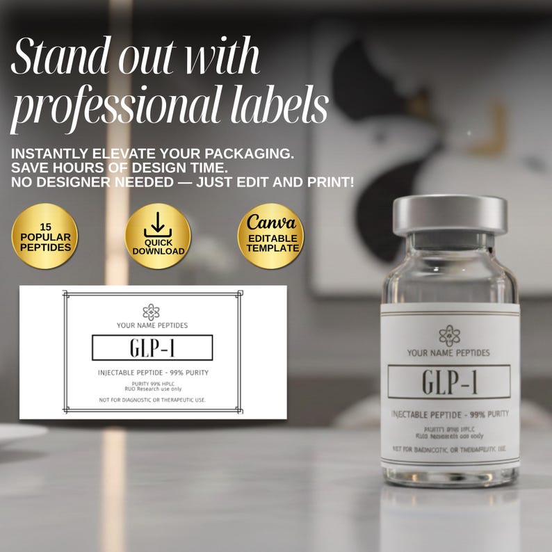 Peptide Label Template, Printable Label, Peptide Therapy Canva Template ...