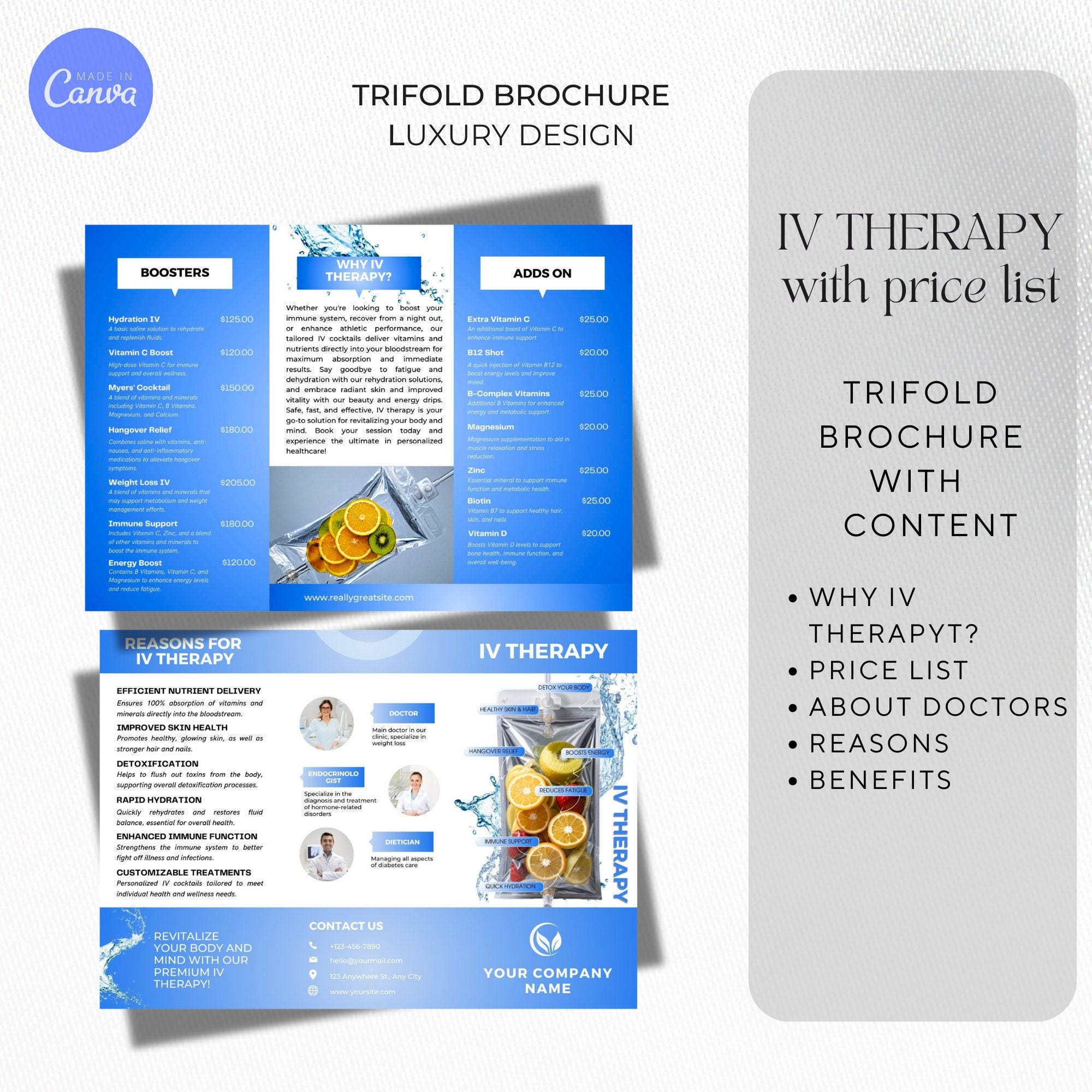 IV Vitamin Therapy Trifold Brochure Canva Template, IV Therapy Flyers ...