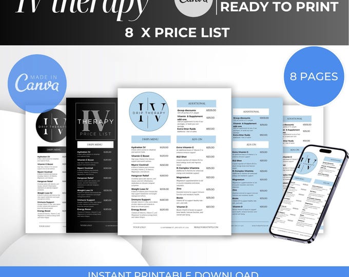 IV Therapy Price List Canva Menu | IV Hydration Template Price List, IV ...