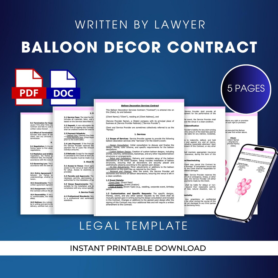 Balloon Artist Contract Template, Balloon Decor Contract, Balloon Decor ...