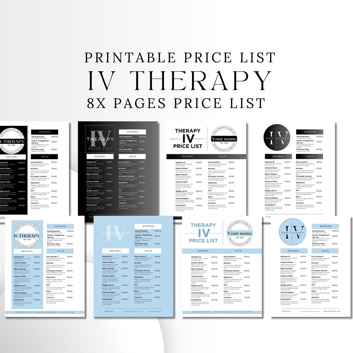 IV Therapy Price List Canva Menu | IV Hydration Template Price List, IV ...